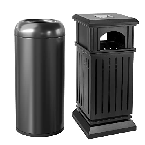 BEAMNOVA Bundle Black 15 x 31.5 in + Matte Black 15.8 * 35.5 in Commercial Stainless Steel Trash Can with Lid Garbage Enclosure Inside Barrel Heavy Duty Waste Container