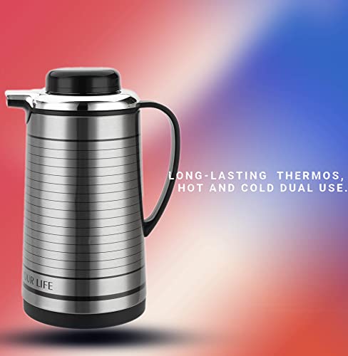 Bright Stainless Steel insulated Vacuum Flask Thermos, Keeps Hot/Cold water up to 20 Hours, Stainless Steel Double Wall Vacuum Glass Themros (1.6L)