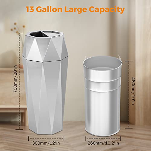 BEAMNOVA Bundle Black 15 x 31.5 in + Metallic 12 * 28 in Diamond-Shape Commercial Stainless Steel Trash Can with Lid Garbage Enclosure Inside Barrel Heavy Duty Waste Container