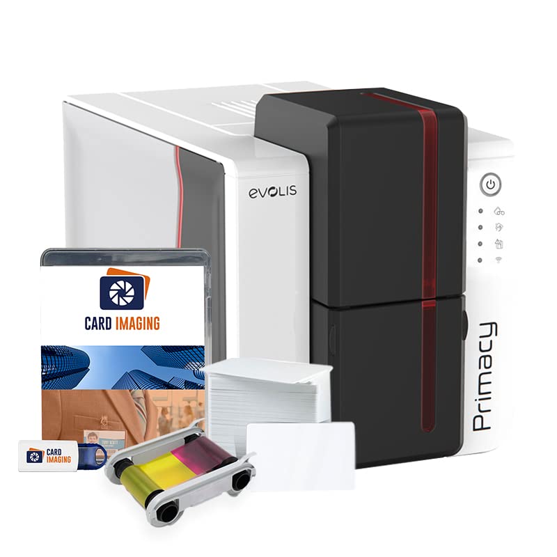 Evolis Primacy 2 Single Sided ID Card Printer & Supplies Bundle Badge Machine (PM2-0001-A)