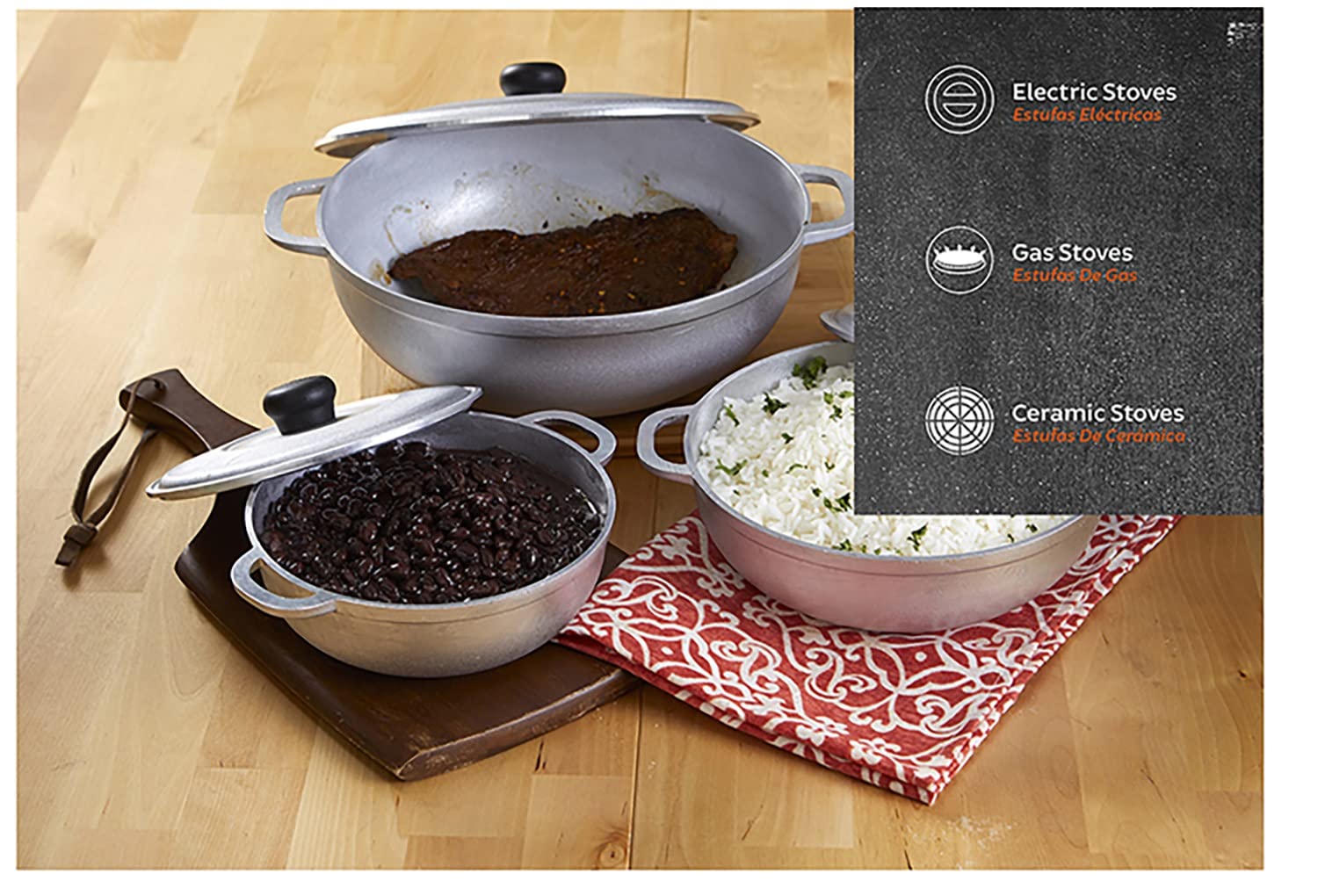 AIRADP 3Pieces Cast Aluminum Caldero or Oven Set with Lid