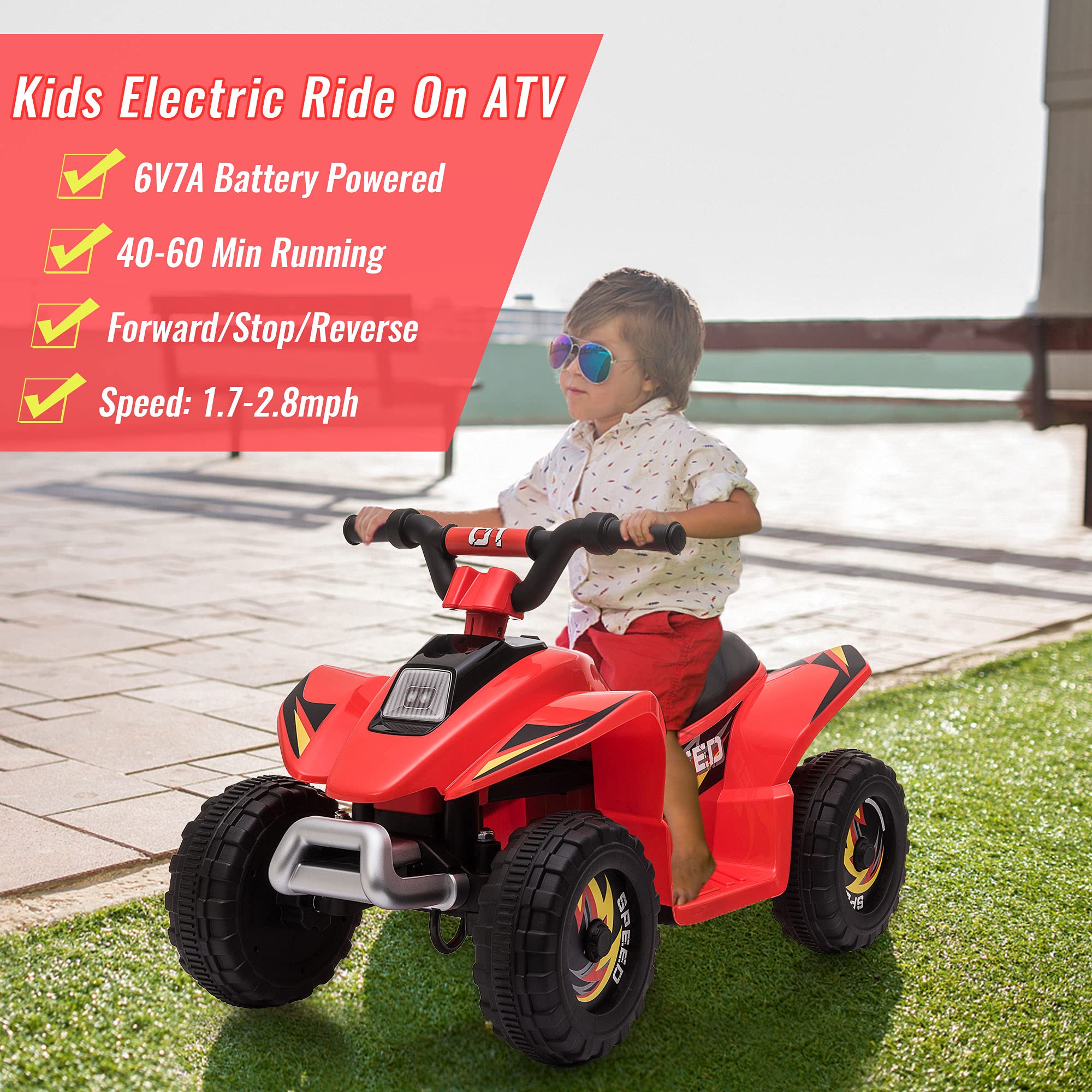 COLOR TREE Kids ATV, 6V Battery Powered Kids Electric Vehicle, 4 Wheeler Quad, 2 Speeds, Forward/Reverse Switch, Motorized Ride On Mini Vehicle Car for Toddlers Boys Girls, Ride on ATV
