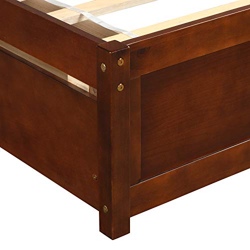 BIADNBZ Twin Size Platform Bed with Two Storage Drawers and Headboard, Wood Bedframe for Kids Teens, Wooden Slats Support, No Box Spring Needed, Easy Assembly, Walnut