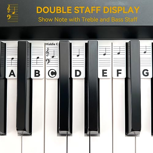 BEATBIT Piano Notes Guide for Beginner, Removable Piano Keyboard Note Labels for Learning, 88-Key Full Size, Made of Silicone, No Need Stickers, Reusable and Comes with Box (Classic Black)