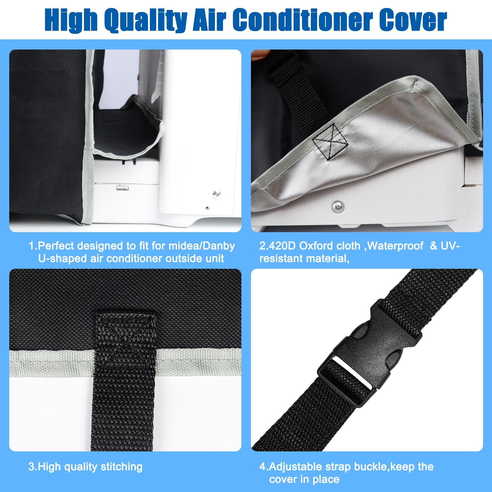 air conditioner cover for midea U shaped outside unit. AC Cover for Midea Fits with 8000/10000/12000 BTU U-shaped window air conditioner 420D medium duty material waterproof & UV-Resistant(420D)
