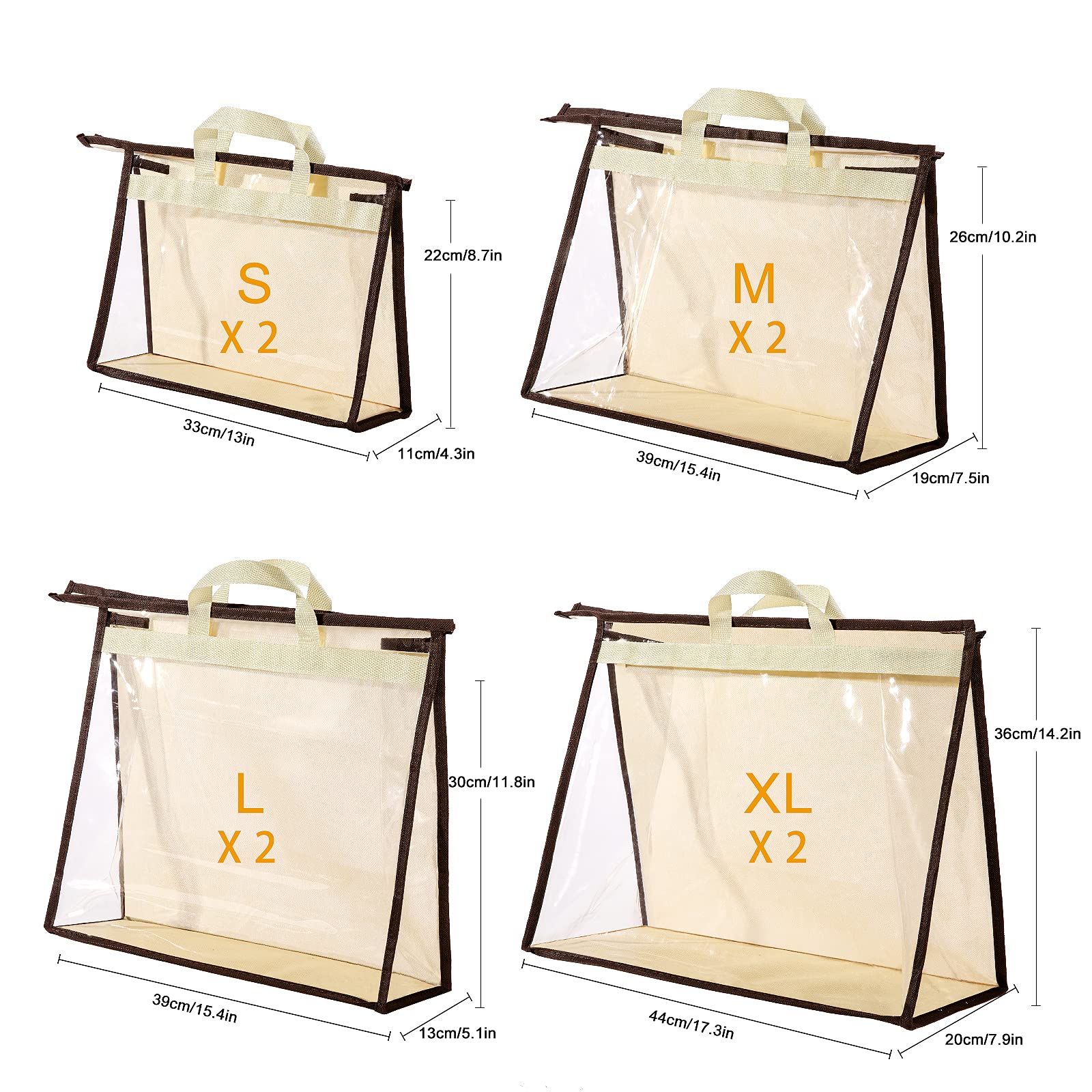 CINPIUK 10 Set Handbag Storage Organizer Dust Bags for Purses Handbags Closet, Clear Purse Protector Storage Bag Dust Cover for Bags, Closet Organizer for Handbags with Hooks