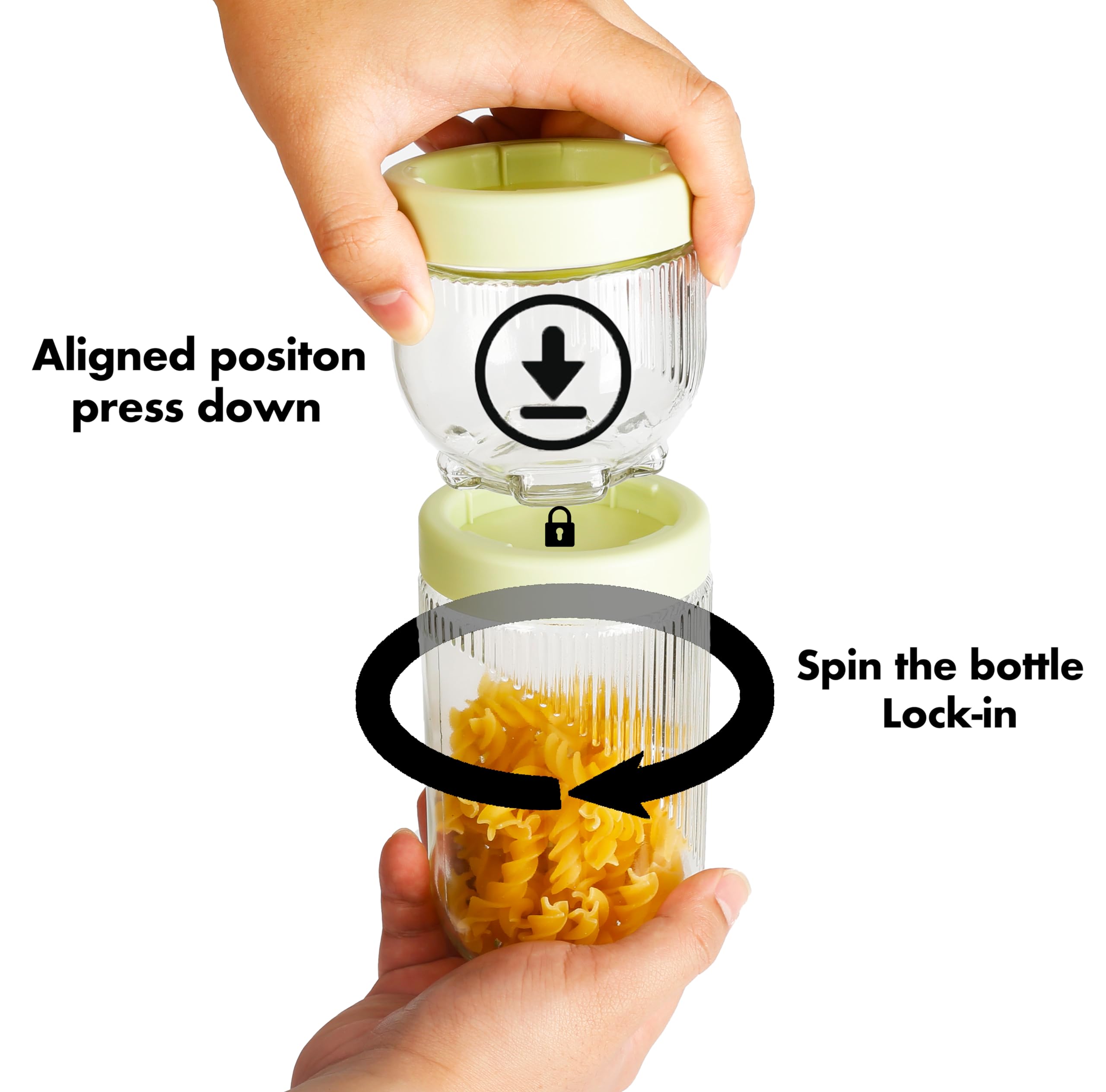 6 Pack Stackable Glass Airtight Food Storage Jars, Overnight Oats Containers with Snap Function Screw Lid, Glass Food Storage Containers for Fruit Cereal Coffee Bean Spice Sugar Yogurt (GREEN 6P)