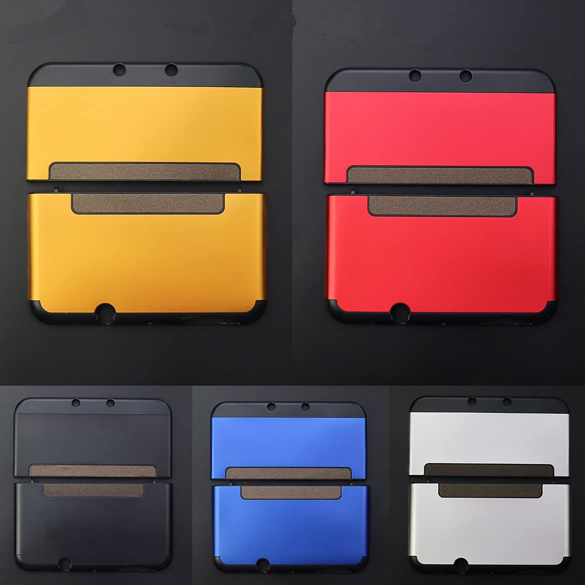 Aluminium Alloy Protective Case Front Back Faceplate Plates Top & Bottom Battery Housing Shell Case Cover Shockproof Hard Shell Skin for New 3DS XL LL Console 2015 - Silver