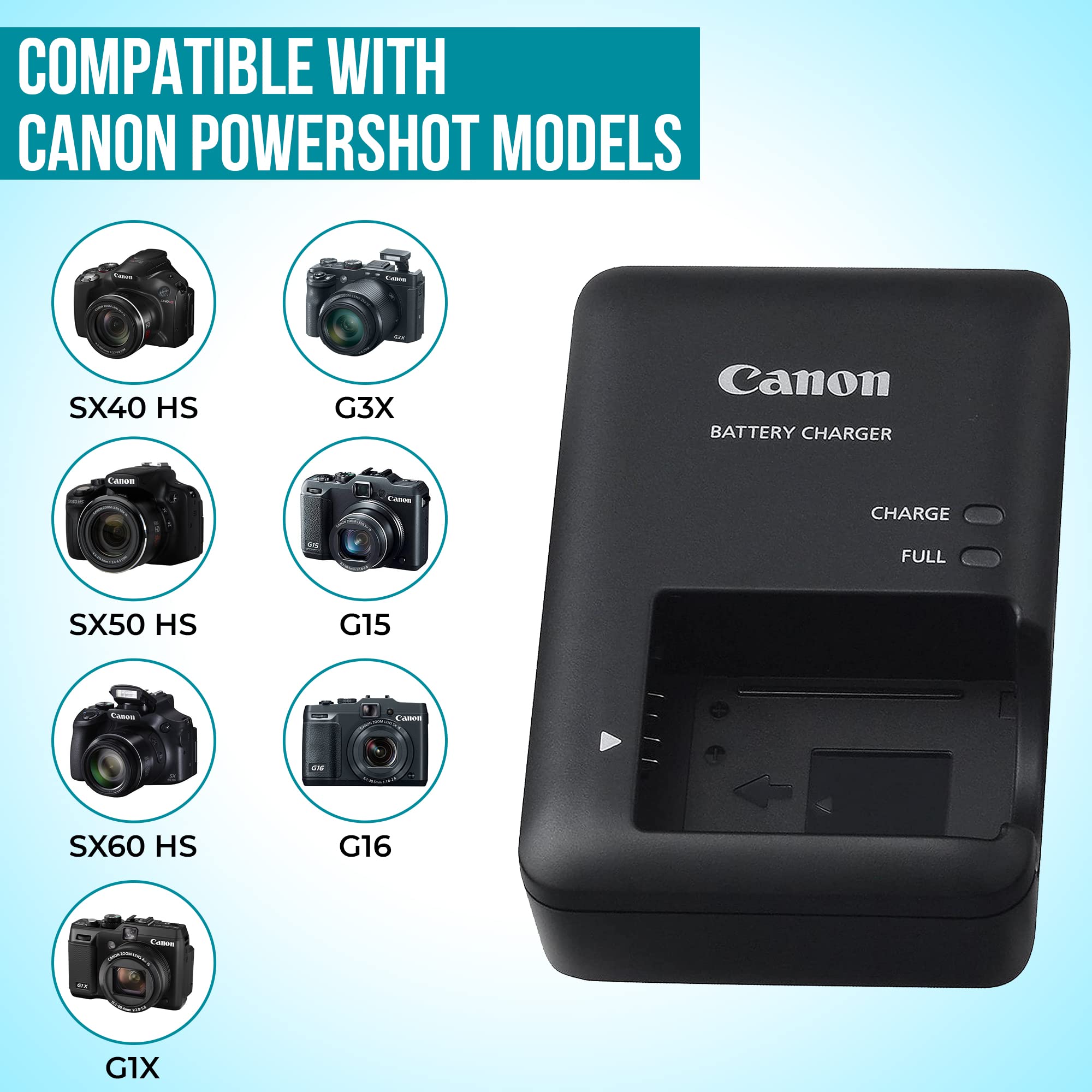Excelshots CB-2LC Battery Charger + Professional NB-10L Li-ion Battery Pack| Battery Charger| Compatible with Canon PowerShot SX40 HS, SX50 HS, SX60 HS, G1X, G3X, G15, G16, Digital Camera