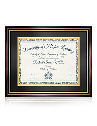 Annecy 11x14 Picture Frame Black, Diploma Frame for Wall or Desktop Decoration, 11x14 frame with mat for 8.5x11 Certificate, College Degree Frame with Tempered Glass and Velvet Back Panelļ¼1 Packļ¼
