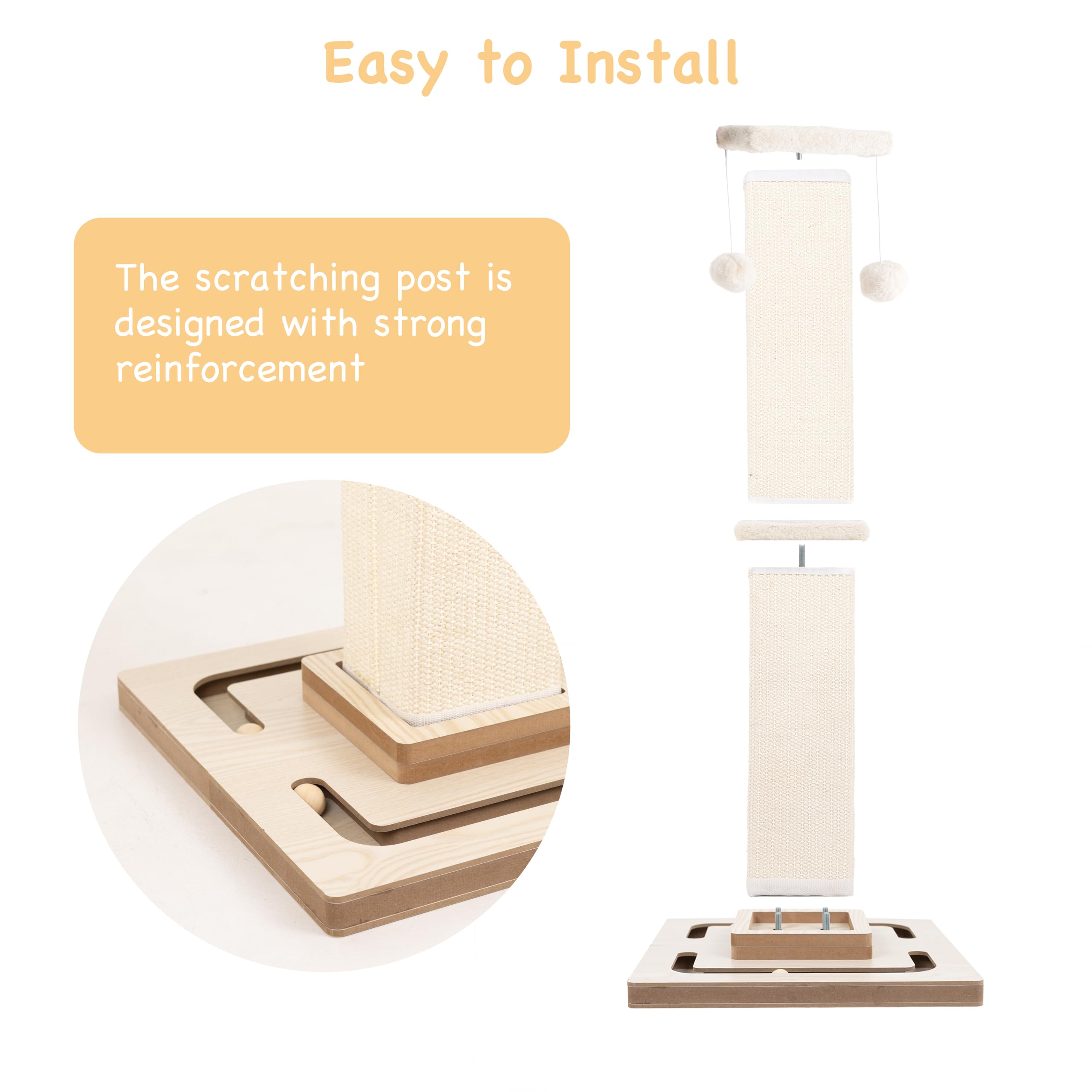 Erivc Cat Scratching Post 32 Inch Tall Cat Scratcher for Indoor Large Cats and Kitten, Nature Sisal Modern Cat Scratch Post Improve Cat's Scratching Habits, Beige