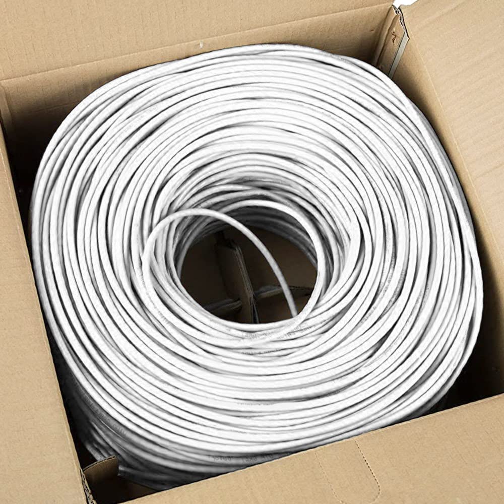Cmple - Cat6 Cable 1000ft Bulk Lan Ethernet Cat 6 Wire Network UTP 23AWG CMR Riser 10Gbps 550 MHz Pull Box 1000 Feet, White