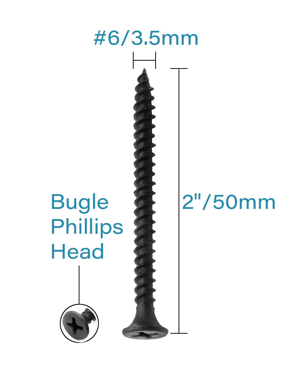 IMScrews 100pcs #6x2 Flat Head Phillips Drywall Screws Fine Thread Sharp Point Wood Screw, Carbon Steel 1022A, Black Phosphate