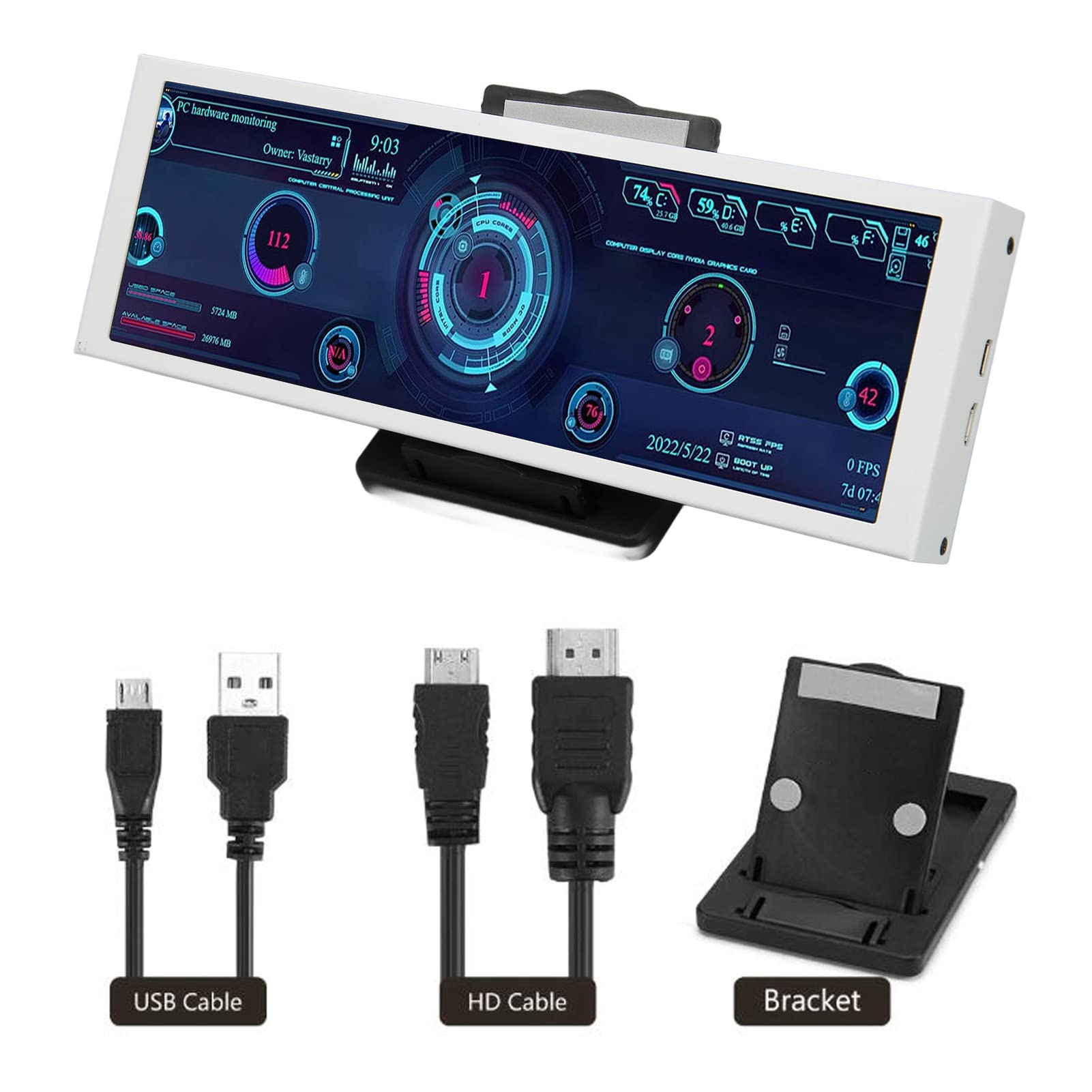 7.9 Inch CPU Hardware Temperature Monitor External Expansion Display, IPS CPU GPU SSD Data Temperature Monitor Panel for PC ARGB Computer Case Secondary Screen