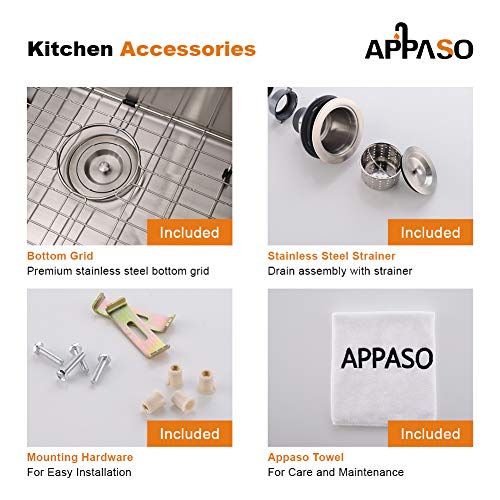 APPASO 30-Inch Single Bowl Kitchen Sink Undermount, 16-Gauge Stainless Steel 10-Inch Deep Commercial Handmade Kitchen Sink with Grid and Strainer, HS3018