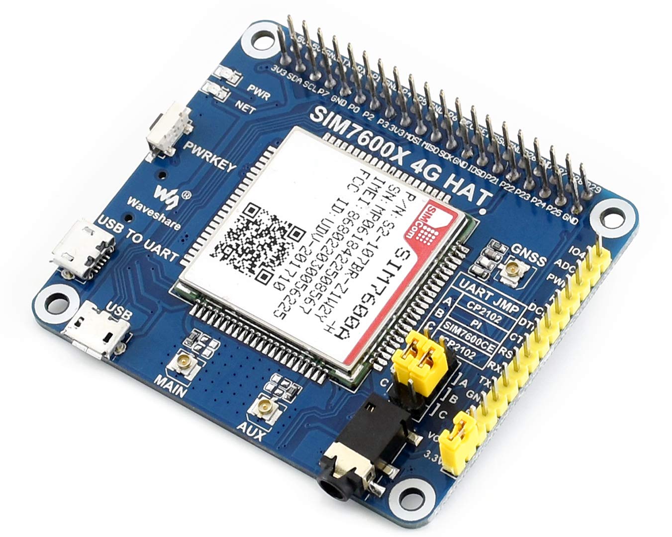 SIM7600A-H 4G/3G/GNSS HAT for Raspberry Pi 4B/3B+/3B/2B/B+/A+/Zero/Zero W/WH and Jetson Nano, 4G Communication and GNSS Positioning Module LTE-FDD B2/B4/B12 Brand Support LTE CAT4 up to 150Mbps