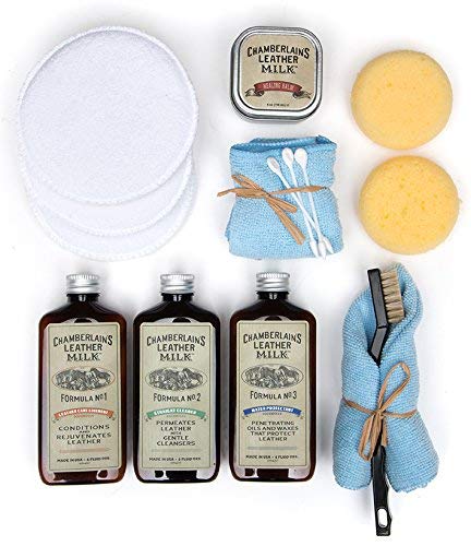 Leather Milk Leather Restoration Kit - Heal & Restore Antique Leather. Cleaner, Conditioner, Water Protectant, Healing Balm, Detailing Brushes, Pads, & More! All-Natural. Made in USA