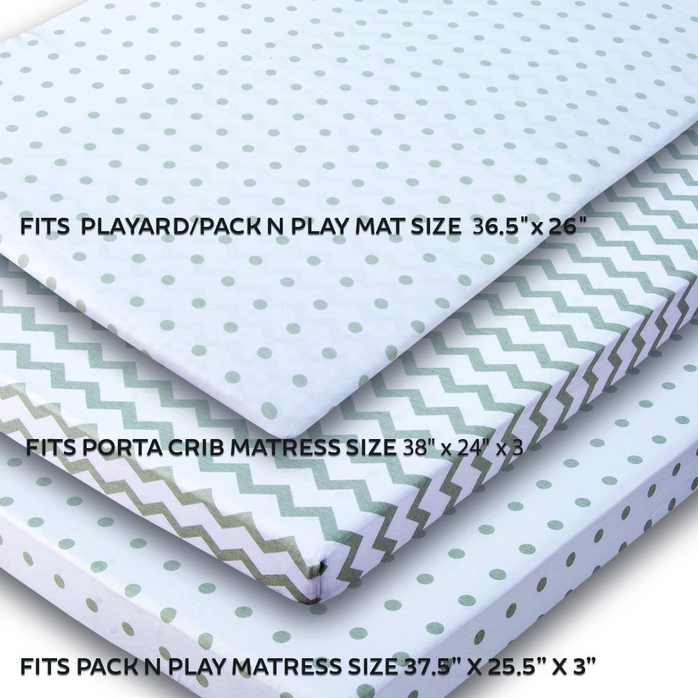 Ely's & Co. Kid's Waterproof Pack n Play Portable Mini Crib Sheet with Mattress Pad Cover Protection, White and Grey Chevron and Polka Dots (2 Pack)