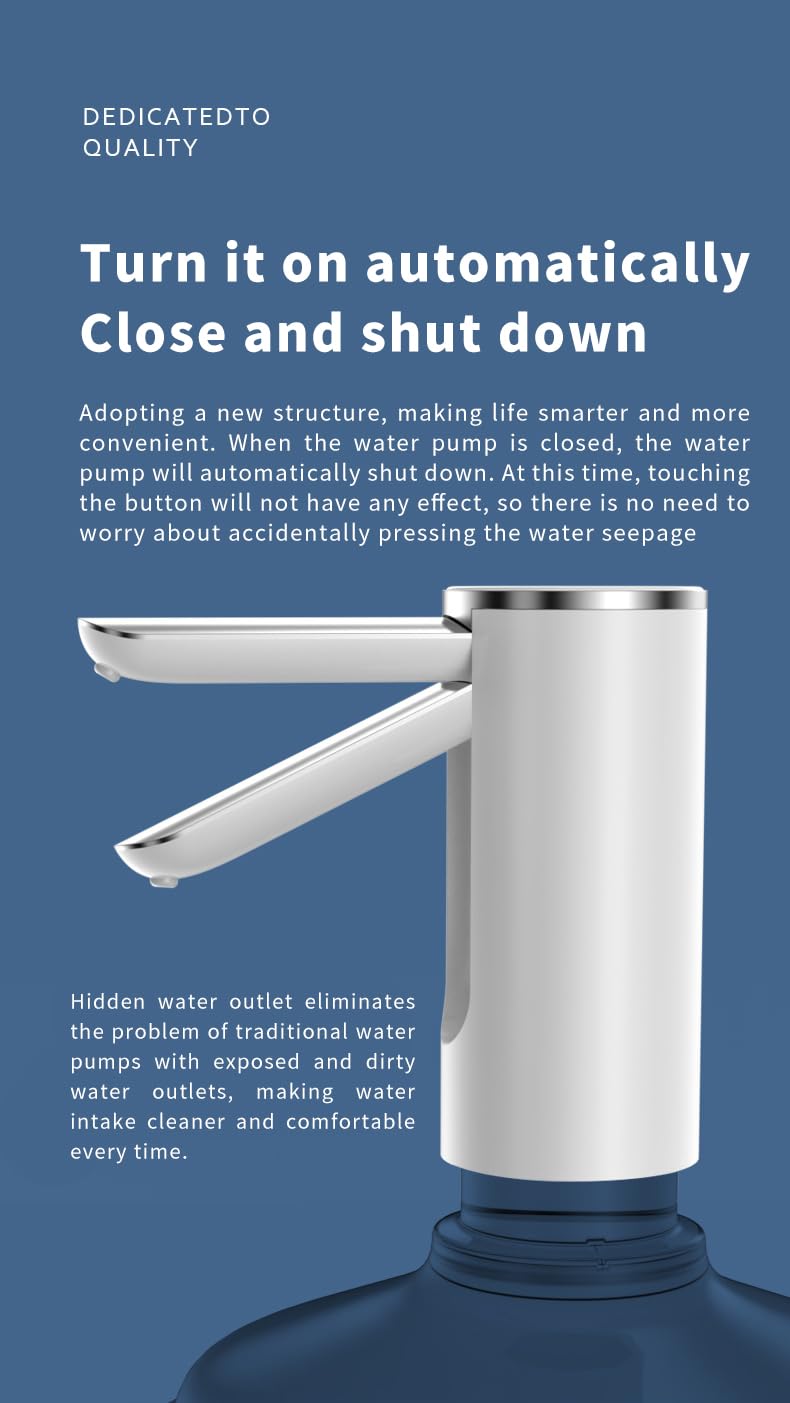 5-Gallon Water Dispenser, Universal Portable Water Bottle Pump, USB Charging and Foldable Storage, Suitable for Home Use,Camping, Office, Garage, Etc. (White)