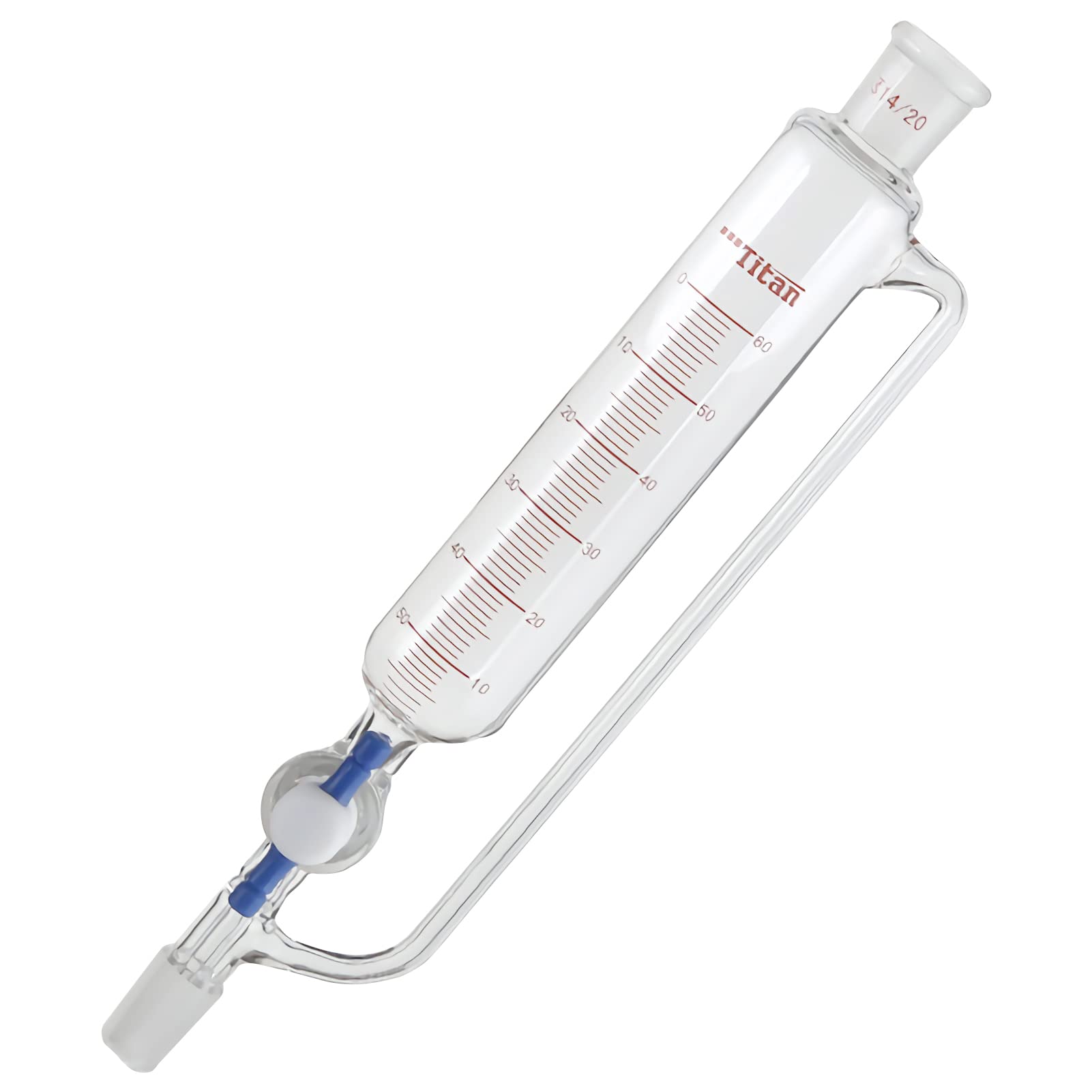 Adamas-Beta 60ml Glass Constant Pressure Graduated Addition Funnel with 14/20 Joint & PTFE Stopcocks,Borosilicate Glass Equalizing Dropping Funnel Lab Glassware