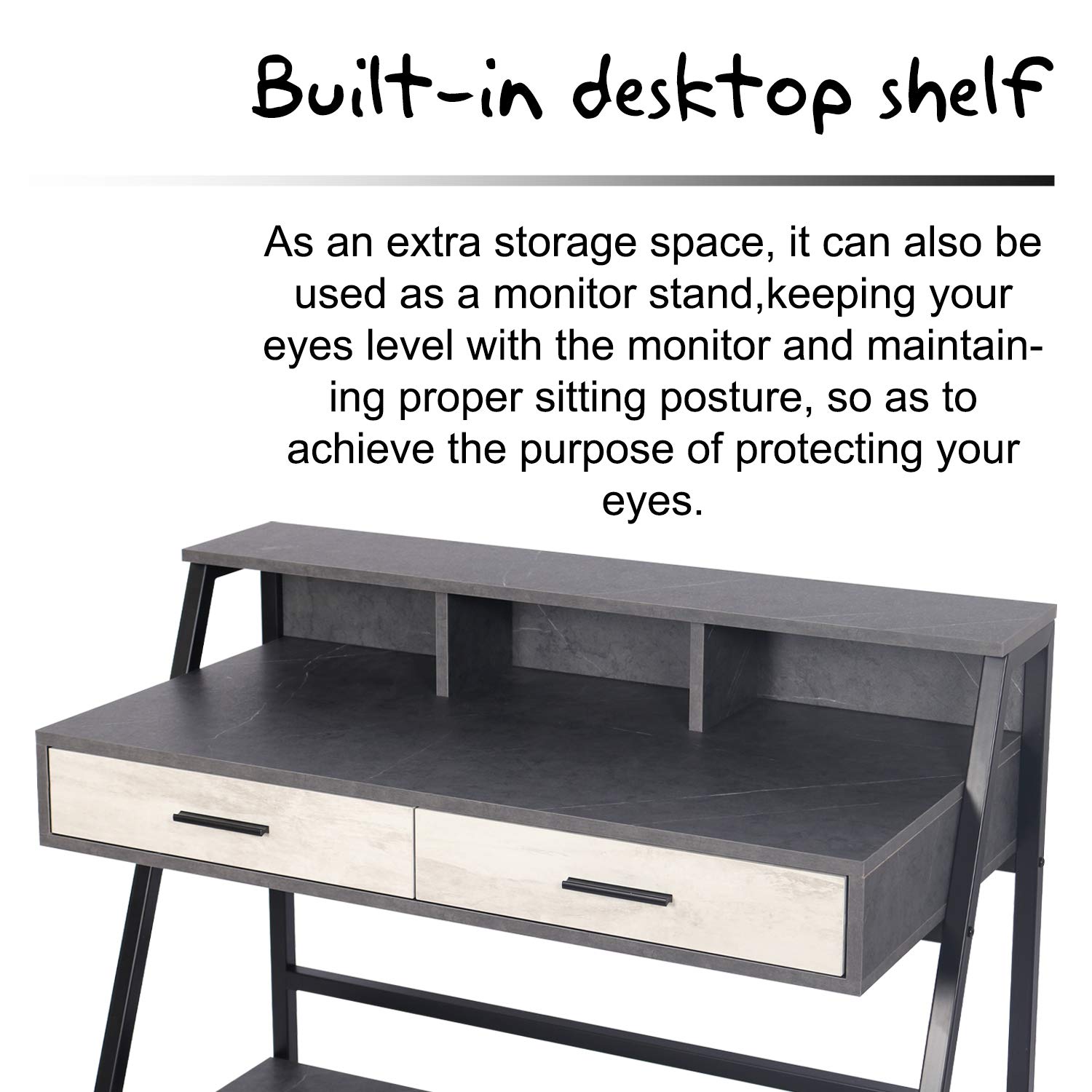AILEEKISS Modern Computer Laptop Desk with Hutch and Bookshelf Study Writing Desk with Two Drawers Simple Workstation Home Office Desk Vanity Makeup Table (Cement Gray)