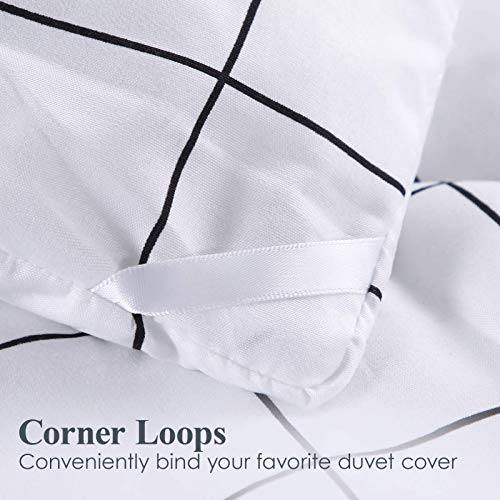Andency White Grid Comforter Set Twin Size (66x90 Inch), 2 Pieces(1 Grid Comforter and 1 Pillowcase), Summer Lightweight Microfiber Down Alternative White Comforter with Black Lines for Kids Girls