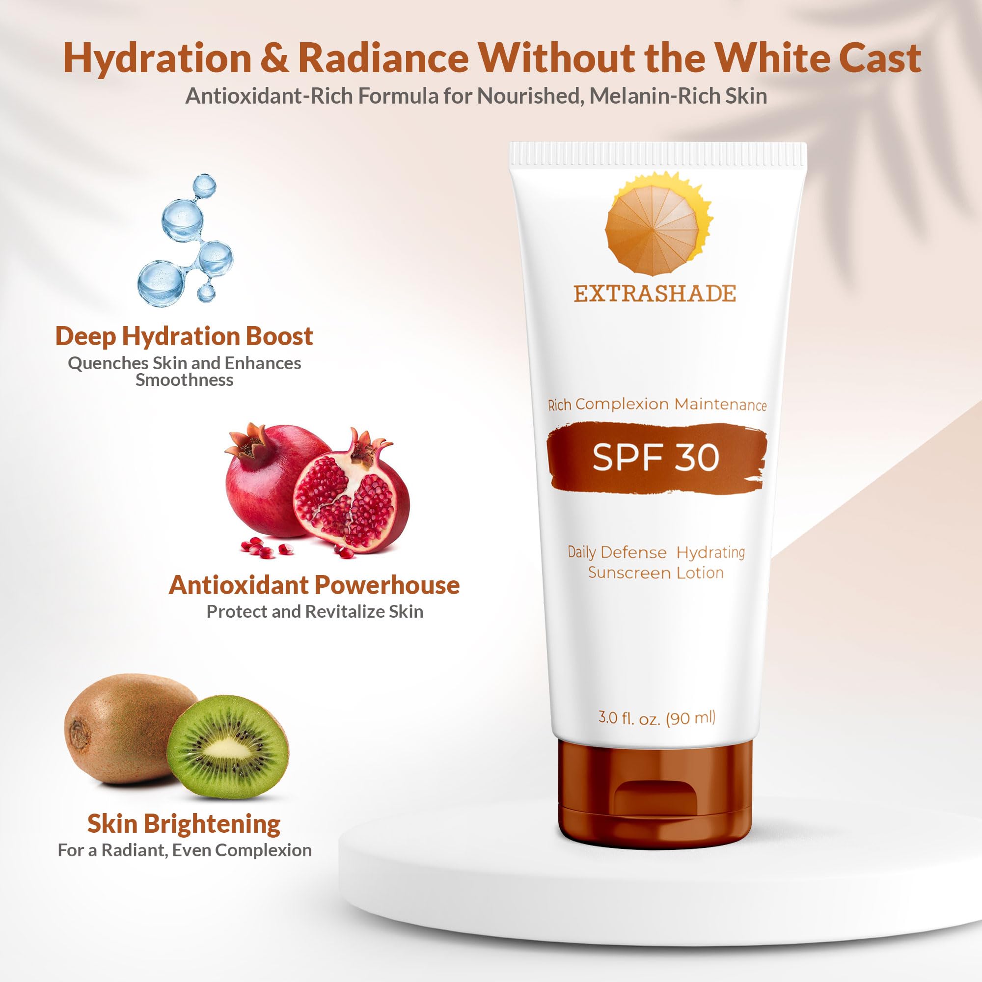 EXTRASHADE Premium Hydro Boost Black People Sunscreen for Melanin Rich, Dark, and Black skin, No White Cast, Non Greasy, Oil Free, Broad Spectrum UVA/UVB SPF 30, Daily Sun Protection (3 FL Oz)