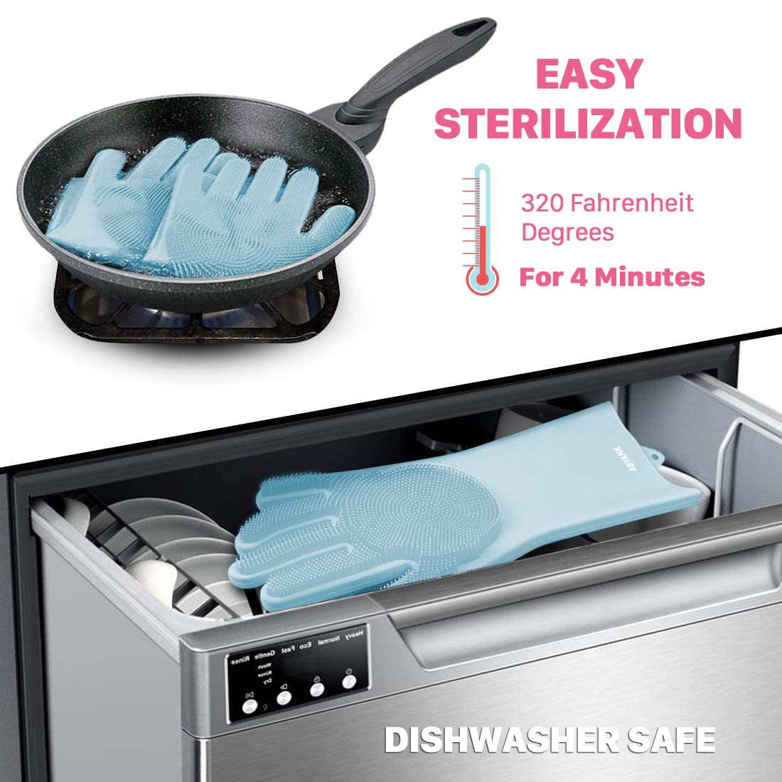 ABYANK Silicone Dishwashing Gloves,Reusable Rubber Dishwashing Gloves for Household, Bathroom,Pet Bathing, Cars, Fruit and More (Blue)