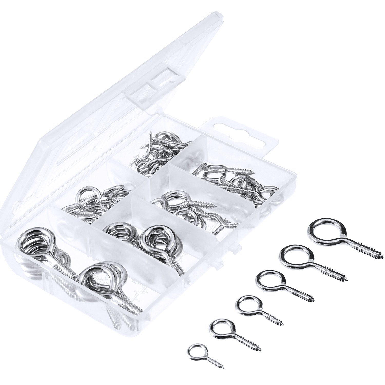 Eye Bolts Screw Eyes, Assortment Size, 100 Pieces