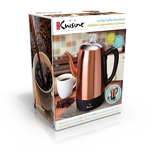 Euro Cuisine PER12 Electric Percolator 12 Cup Stainless Steel Coffee Pot Maker - Copper Finish