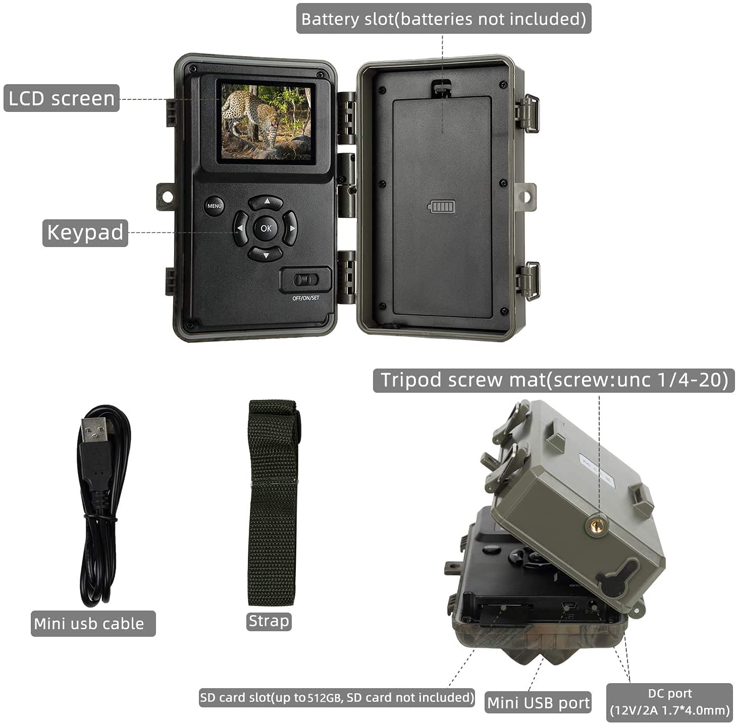 5-Pack Game & Trail Camera 32MP 1296P with 100ft Night Vision No Glow 0.1S Trigger Time Motion Activated IP66 Waterproof for Outdoor Wildlife Hunting & Home Security Surveillance