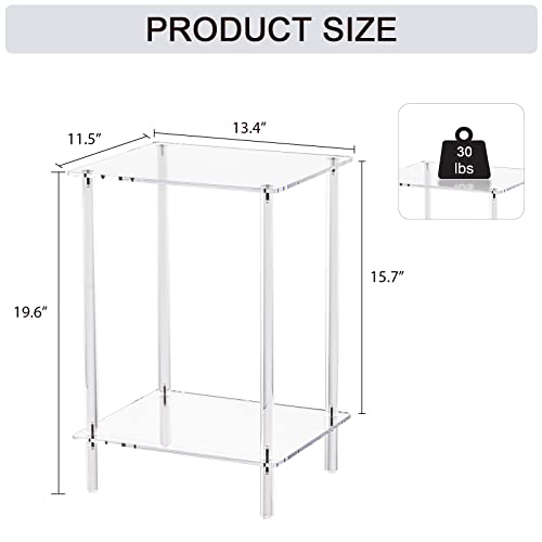 Aquiver Small Acrylic Side Table - 13.4'' L x 11.5'' W x 19.6'' H Clear Nightstand - 2 Tiers Small End Table Bedside Table for Living Room, Bedroom