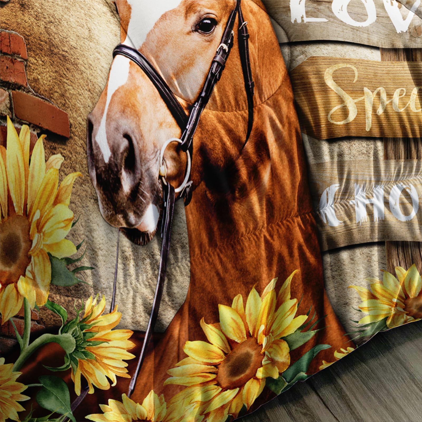 BSNTHO Horse Comforter Set Full Size,Peach Blossom 3 Piece Bedding Set,Girl Comforter with Pillow Shames, for All Seasons, Ultra-Soft, Lightweight, Breathable