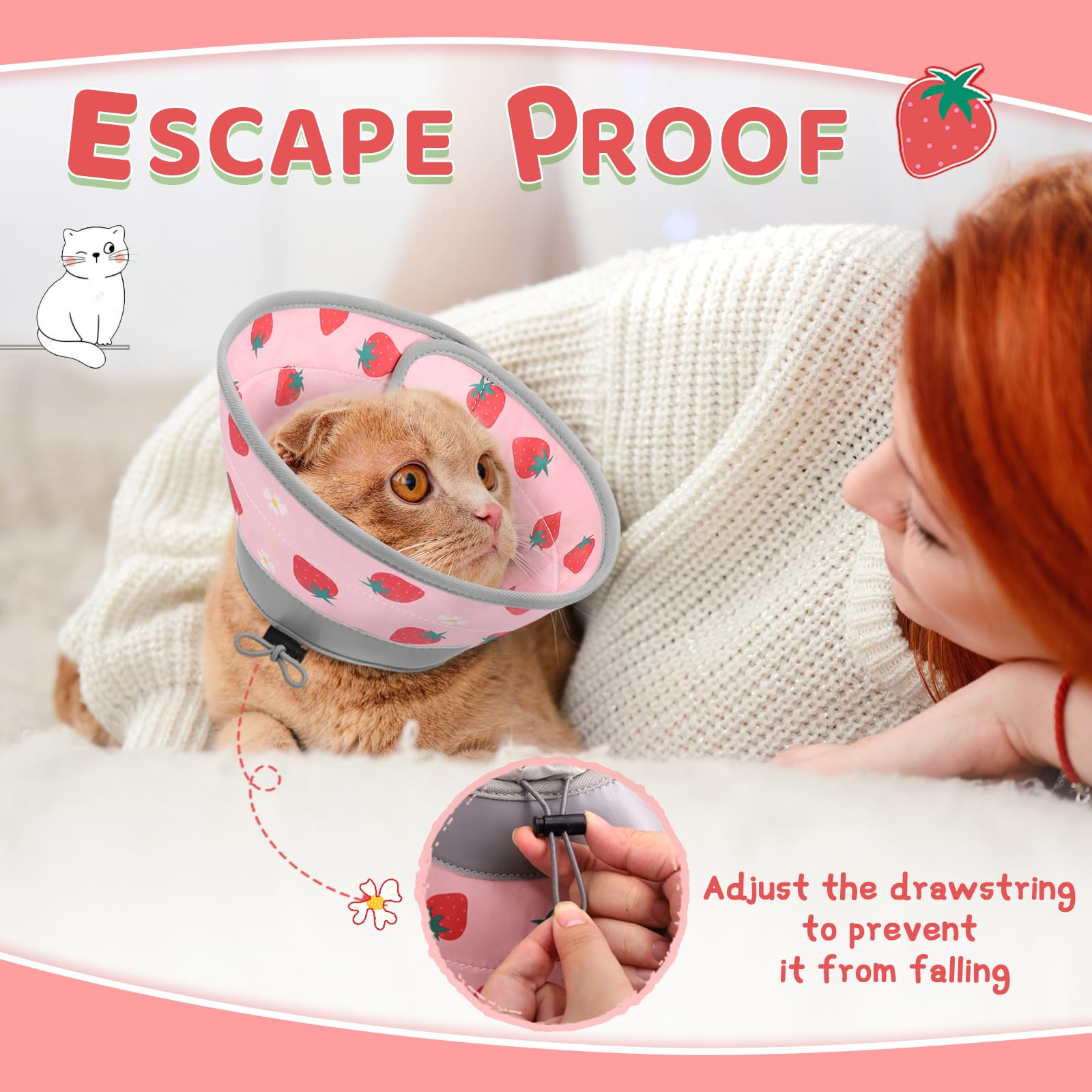 GoGoPaw Cat Cone, Adjustable Cat Cone Collar Soft to Stop Licking, Foldable Cute Cat Cone Alternative, Water Resistant Neck Cone for Cats, Lightweight Cat Recovery E Collar for Cat Kitten(Pink,S