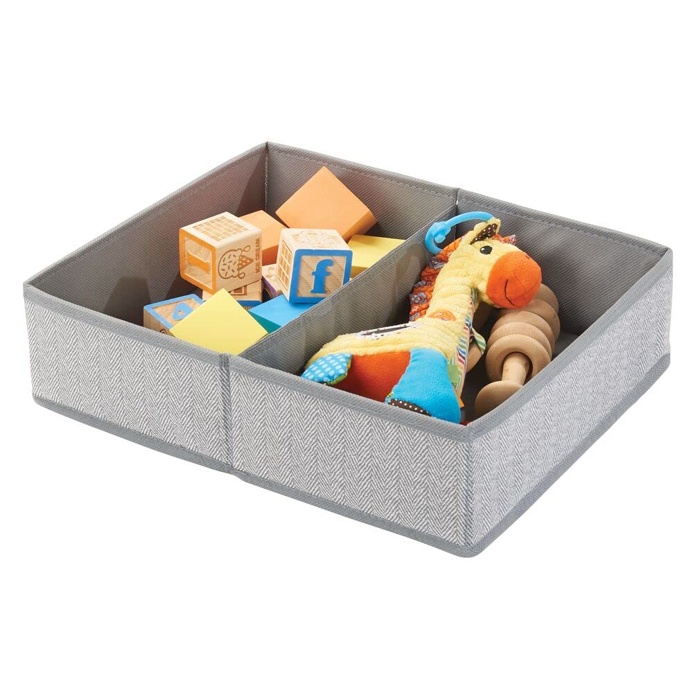 mDesign Fabric Drawer Organizer Bin Dividers for Baby Nursery Dresser, Closet, Organization - Bins Hold Clothes, Diapers, Cream, Toy, Blankets - 4 Pack, Gray Herringbone