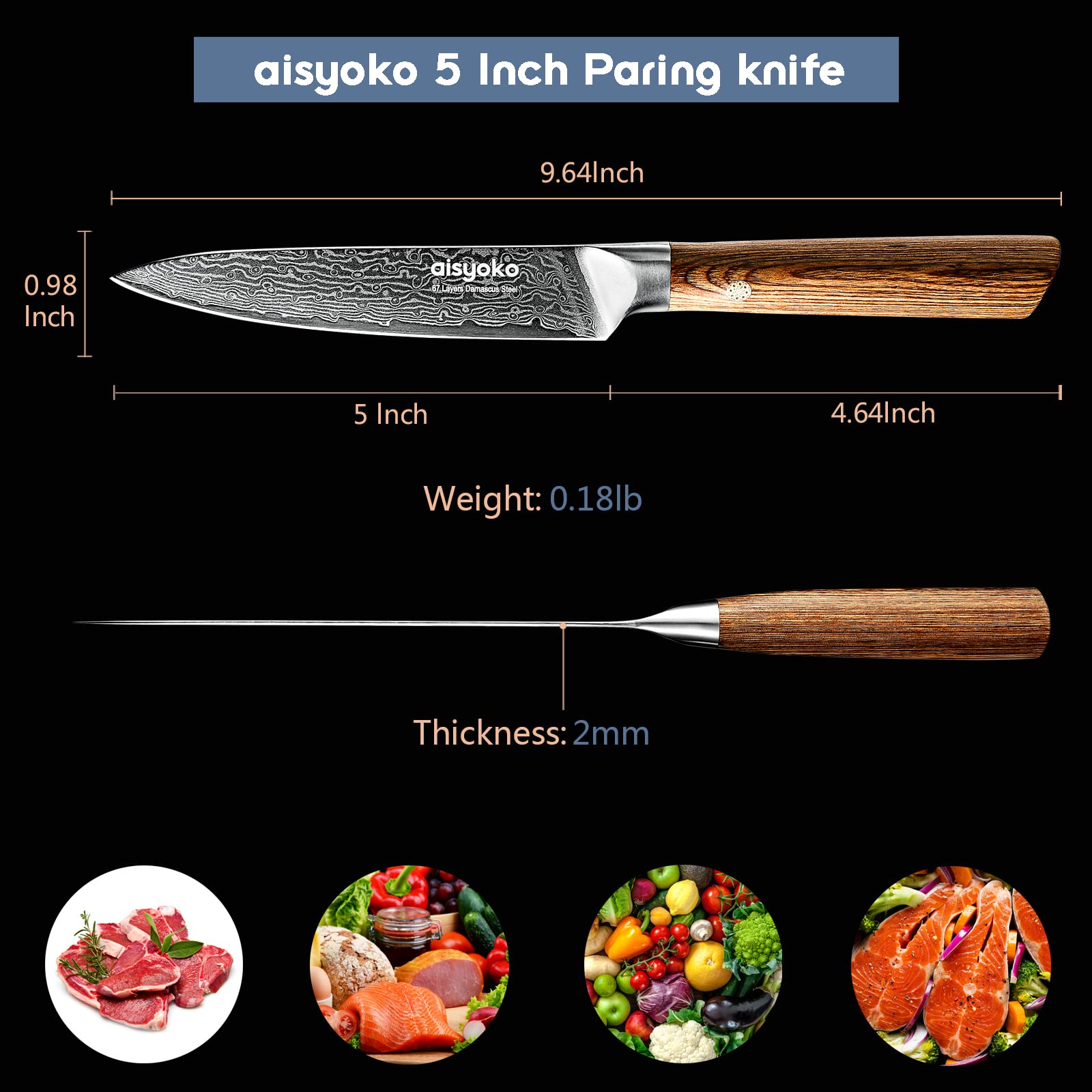 aisyoko Paring knife 5 inch sharp fruit utility knife-Japanese VG-10 super steel 67 layer Damascus steel knife-for carving and peeling-luxury gift box with color wooden handle-with scabbard