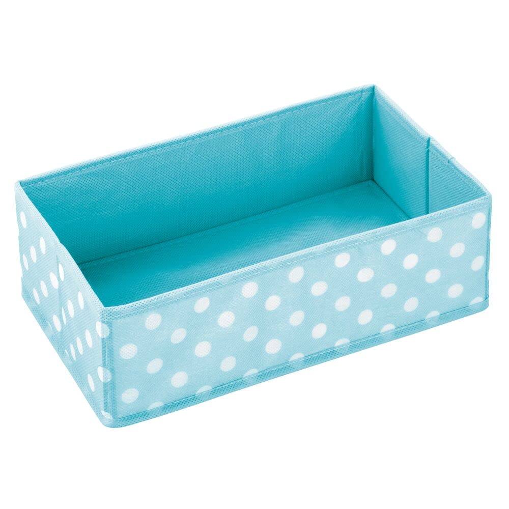 mDesign Fabric Drawer Organizer Bins, Kids/Baby Nursery Dresser, Closet, Shelf, Playroom Organization, Hold Clothes, Toys, Diapers, Bibs, Blankets, 4 Pack - Turquoise Blue/White Polka Dot