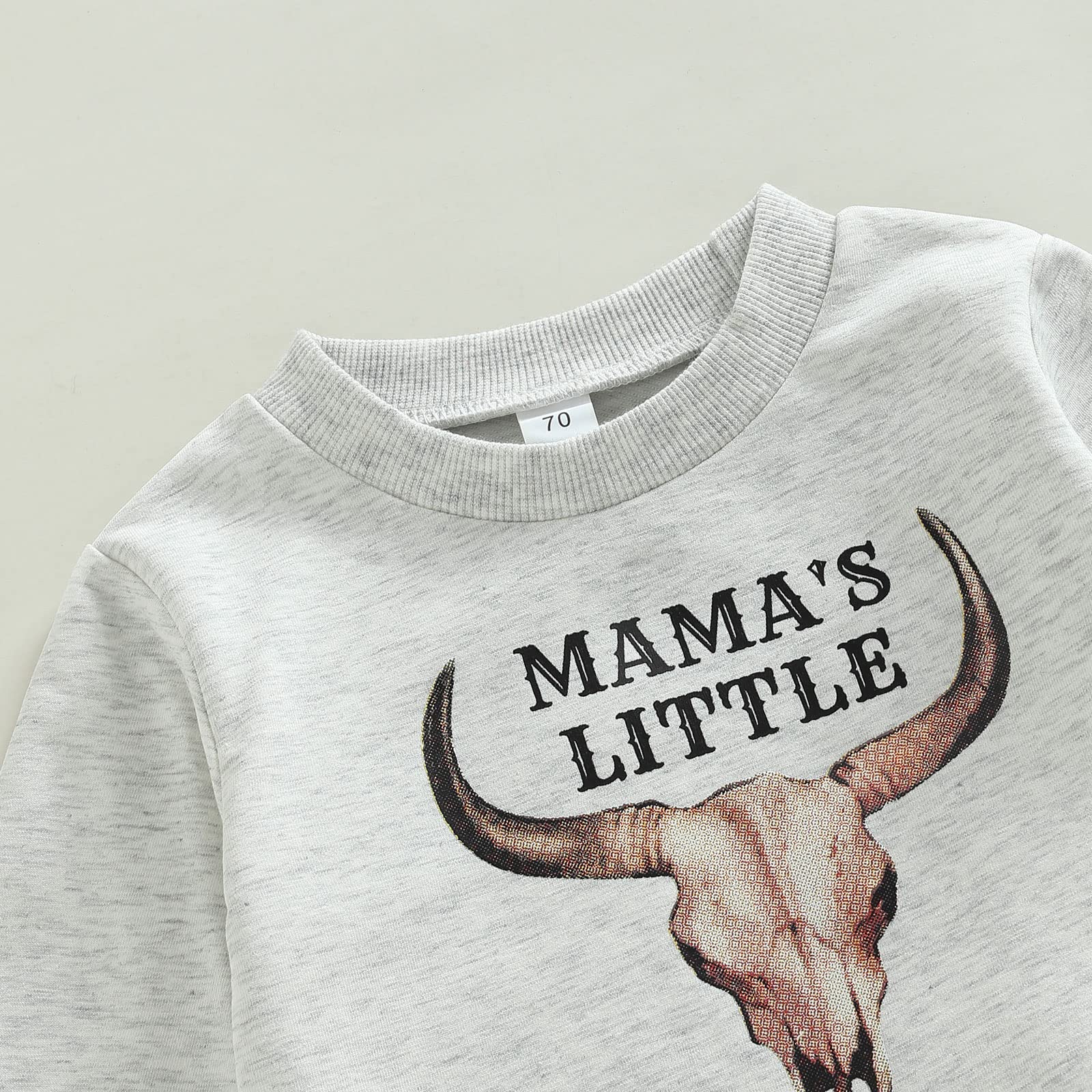 AEEMCEM Western Baby Boy Clothes Cow Print Sweatshirt Pullover Top Jogger Pants Set 2Pcs Toddler Boy Fall Winter Outfits (Mama's Little Cowboy, 12-18 Months)