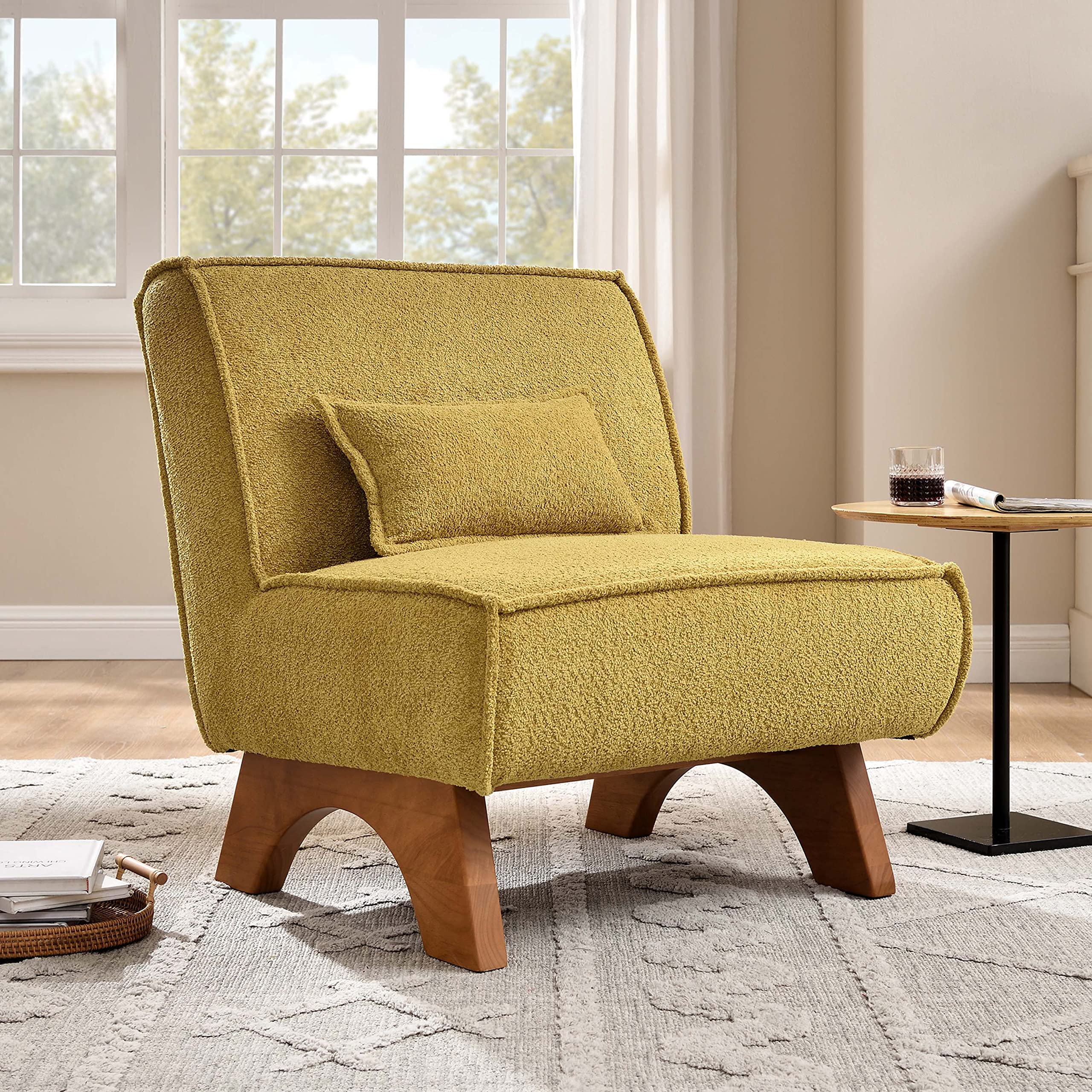 Art Leon Modern Modular Sofa Sherpa Fabric Single Sofa with Pillow, Accent Armless Chair with Wooden Legs for Living Room Bedroom, Yellow