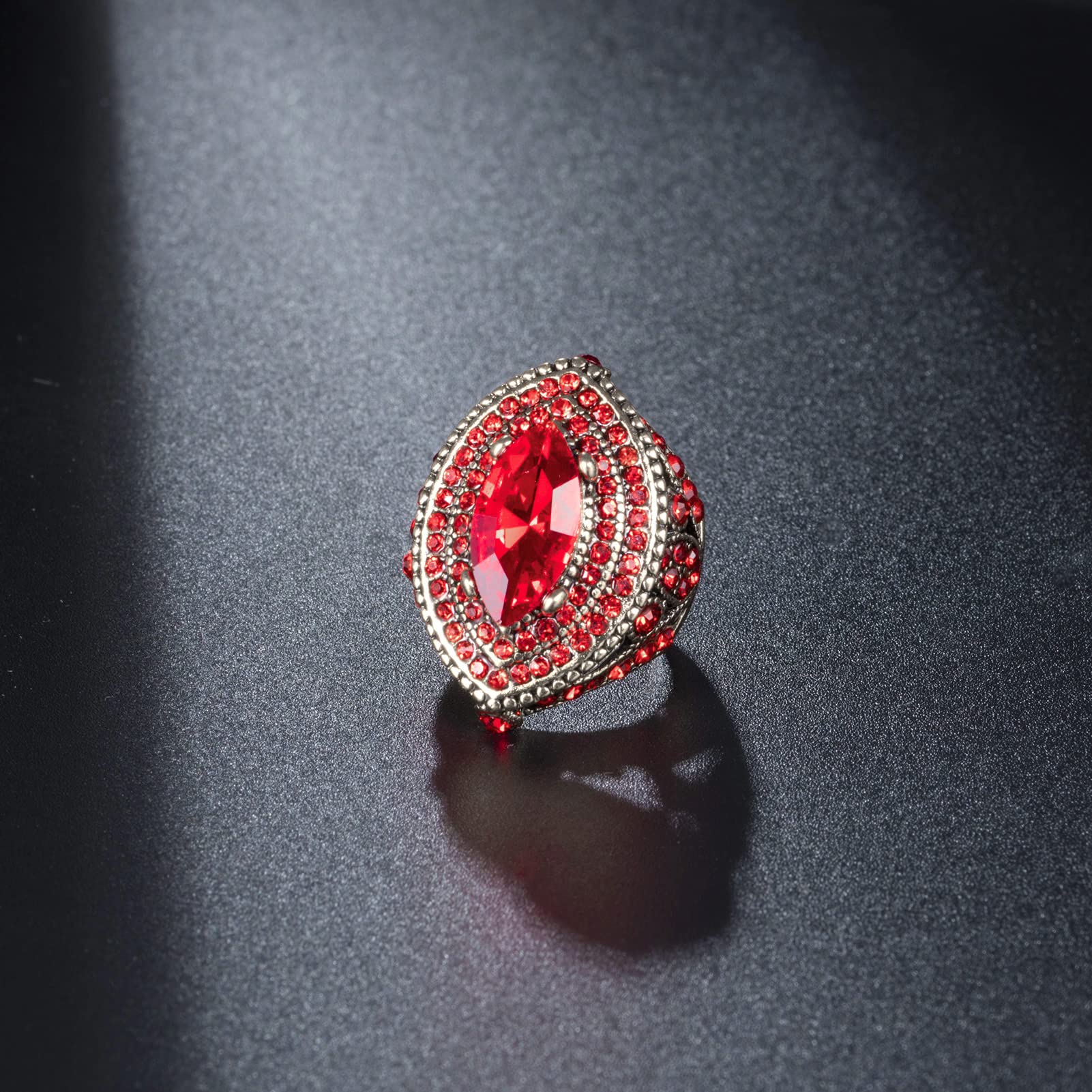 CKHAO Women Ring - Big Size Antique Gold Plated Turkish Style Red Gemstone Vintage Ring Women Jewelry J0769RED (9)