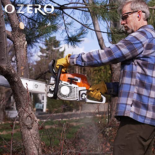 OZERO Leather Work Gloves Flex Grip Stretchable Tough Cowhide Work Gloves 1 Pair (Gold, Medium)