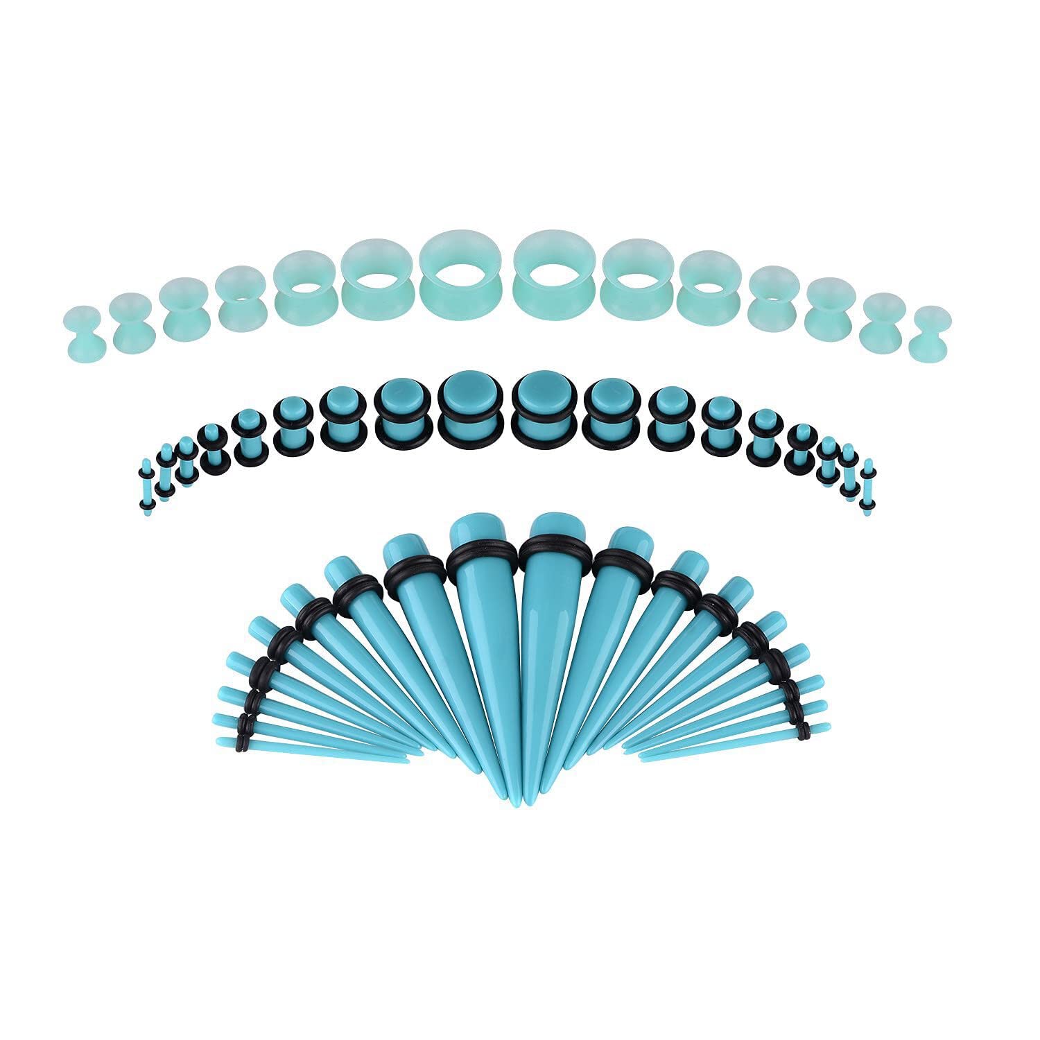 50PCS Ear Stretching Kit 14-00G Acrylic Tapers Plugs Silicone Tunnels - Gauges Taper Set Body Piercing Jewelry Expander Set (Black)