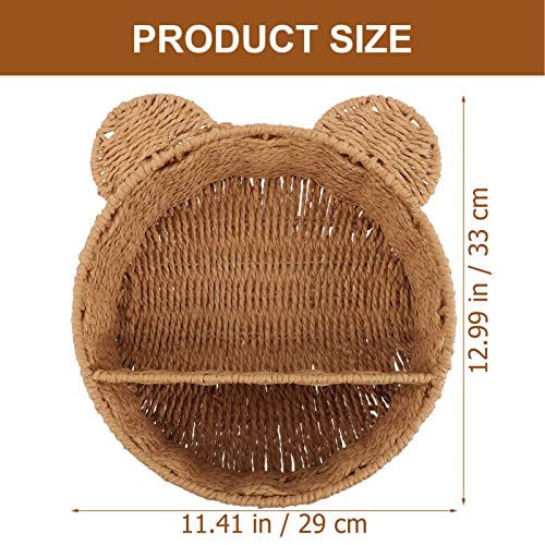 Beavorty Floating Shelves Rattan Woven Wall Shelf Hanging Storage Basket Cute Cat Shape Wall Mounted Shelves Decorative Storage Rack for Photo Frames Small Plants Home Decor
