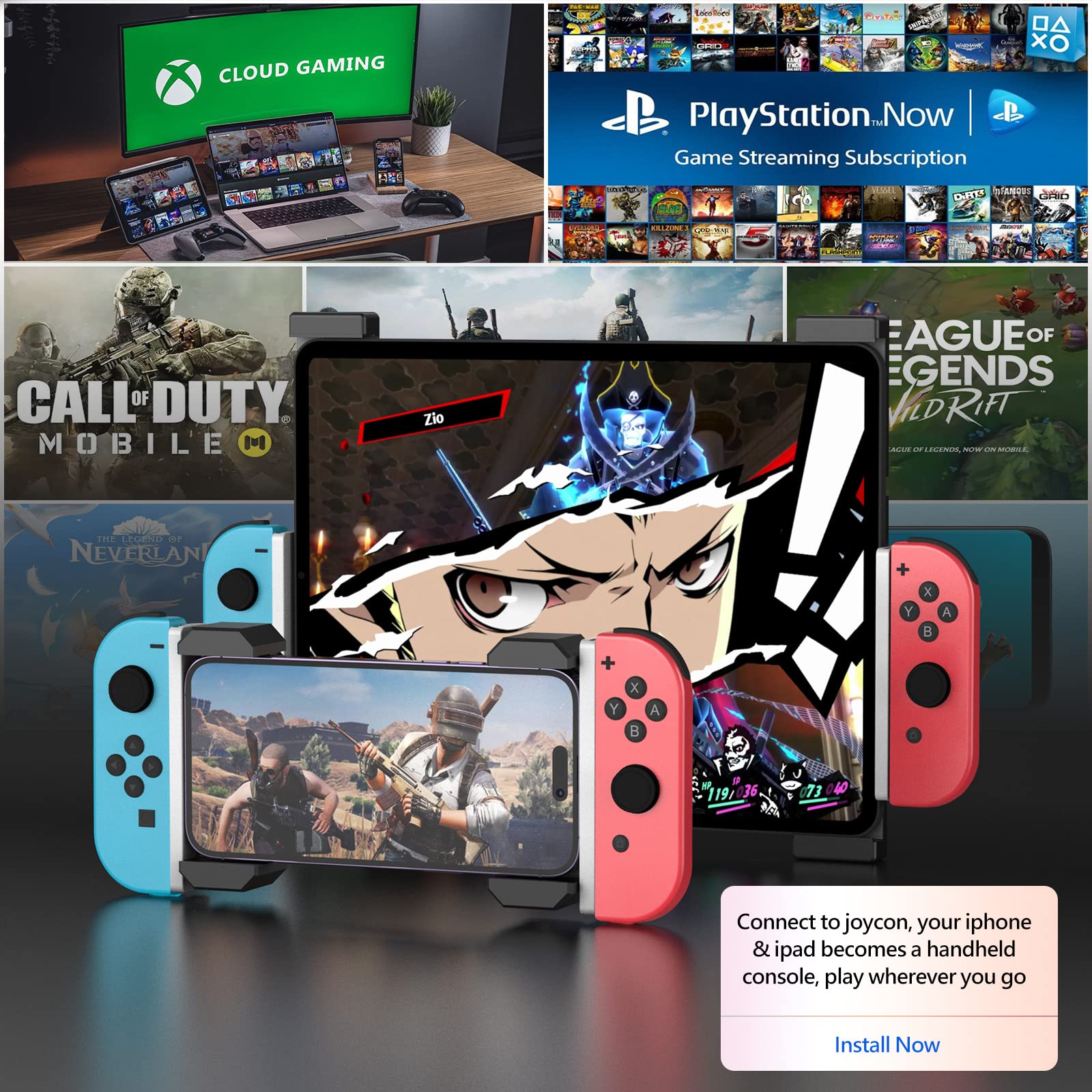AJKTHGE Switch Joycon Controller Holder Compatible with iPad/iPad Pro/iPhone Pro Max, Joy Con Game Controller for I-pad/I-pad Pro/I-phone Pro Max, Gaming Controller holder kit, Need Upgrade to IOS16.