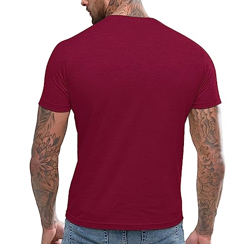 LOGEEYAR Mens Premium Fitted Short-Sleeve Contrast Color Stitching T-Shirt(Red XL)
