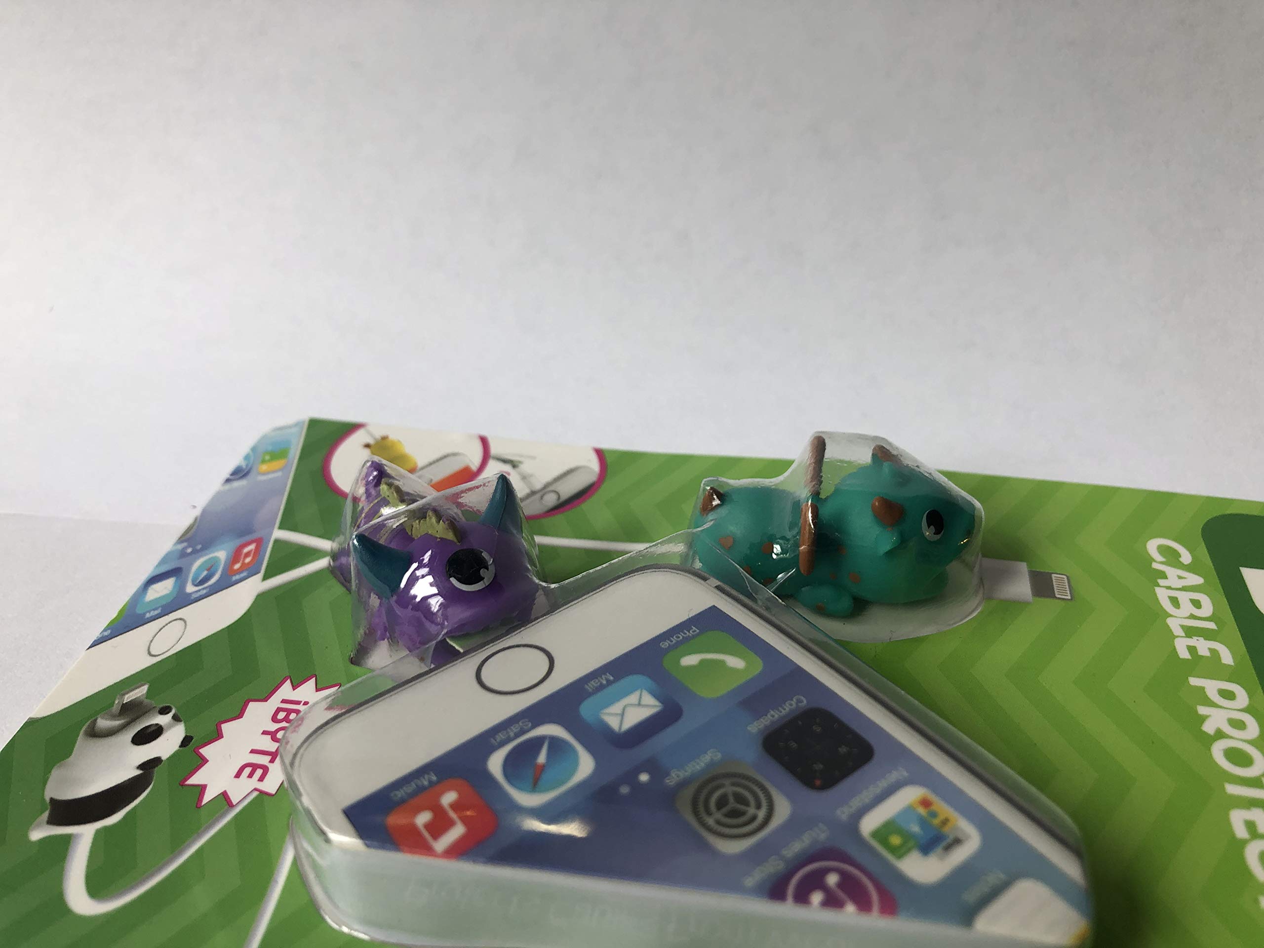 Tzumi Bytes Cable Protectors for iPhone/iPad USB Cable, Cute Animals Charging Cable Saver, Phone Accessory Protect USB Charger (Green Dragon and Purple Monsters)