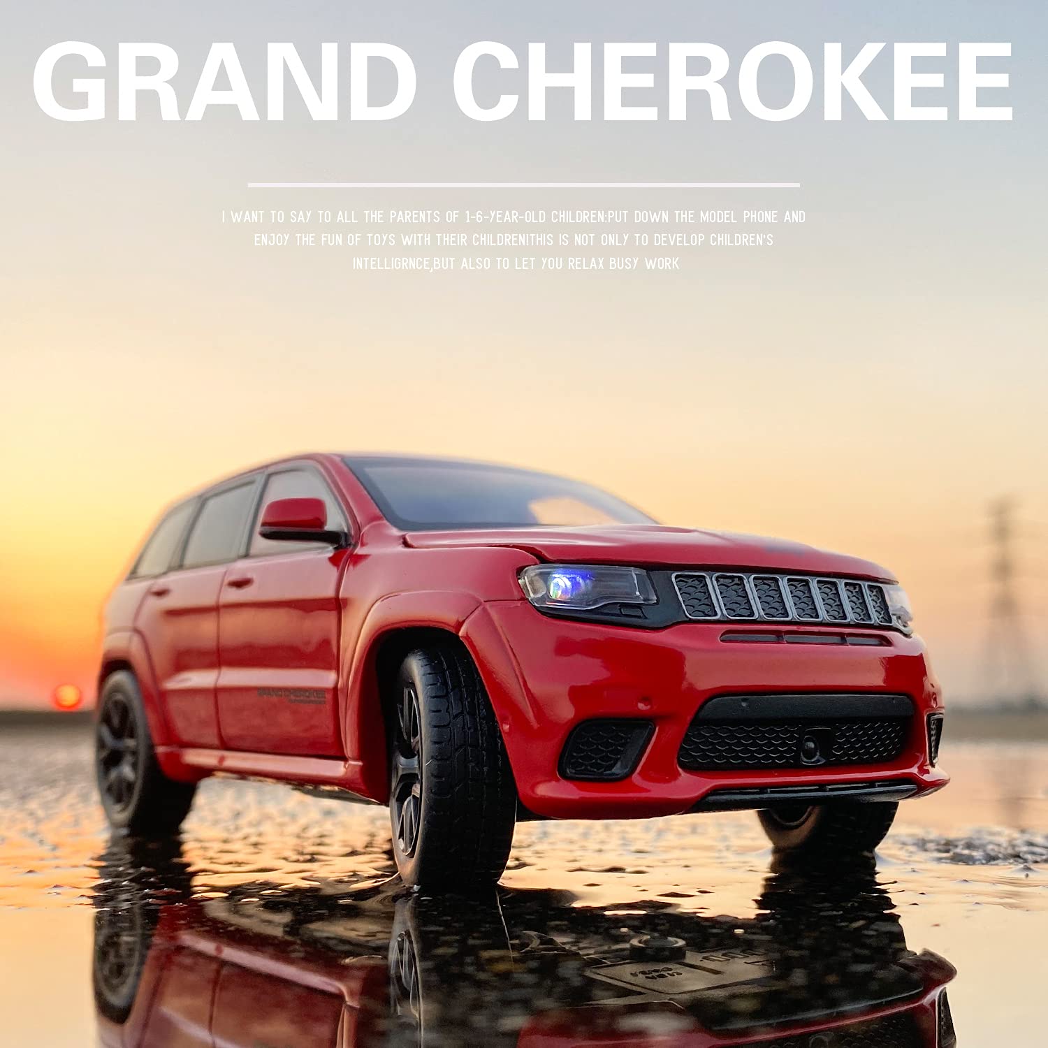 Car Model 1/32 Scale Grand Cherokee Pull Back Diecast Vehicles Toys, Alloy Model Car Collection Mode for Kids,Adult,Boyfriend Gift(Red)