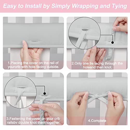 EVATONTT Críb Rail Cover 3-Piece, Críb Rail Covers for Teething Wrapped Rail Cover, Thicken Críb Rail Guard for Críb Teething Guard, Baby Críb Biting Guard for Boys and Girls(Grey)