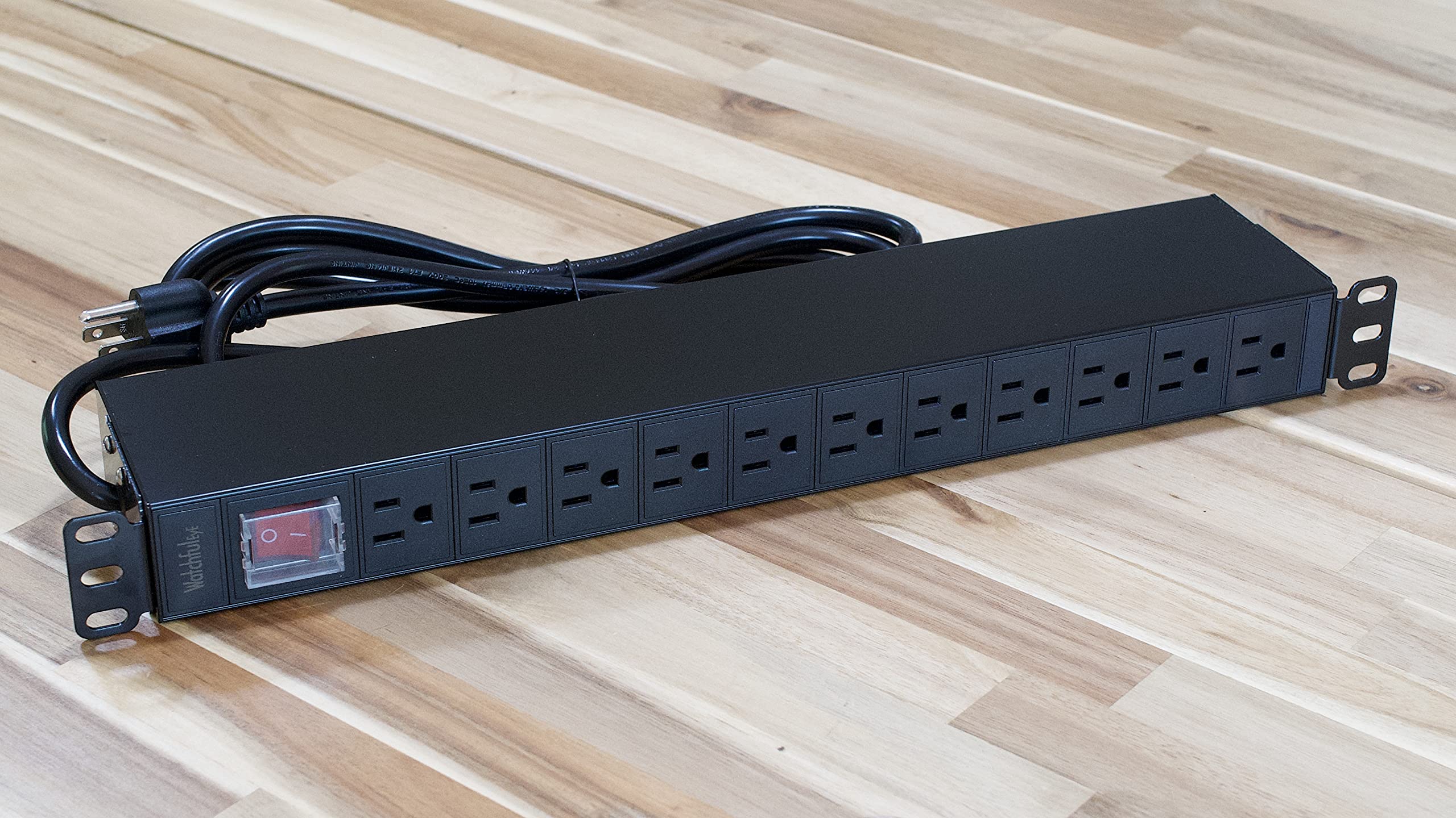 WatchfulEyE WTH-CS/PDU-US 125V/15A Heavy Duty Metal 1U Rack Mount Basic PDU Power Strip 10 ft Extension Cord Integrated Circuit Breaker