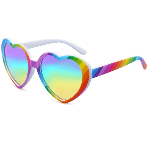 AENMTU Polarized Rainbow Pride Heart Shaped Sunglasses for Women Men Large Lens Eyewear Pride March Outfits Accessories